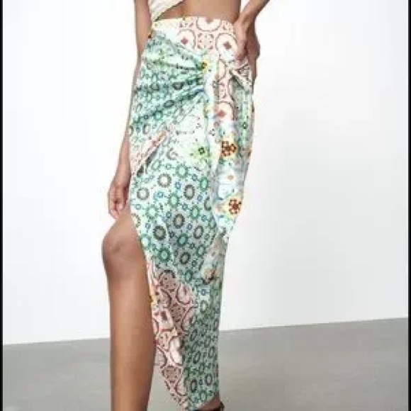 Zara | Skirts | Nwt Zara Printed Wrap Skirt With Knot Pareo | Poshmark